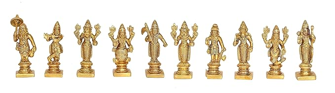 Brass FINE DASHAVATAR/Vishnu Avatars Statue Set (10 PC) Golden Color i